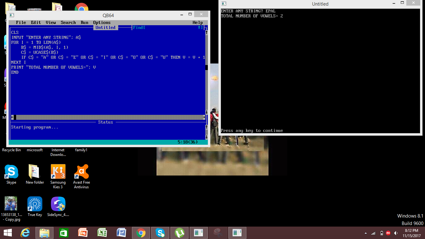 Qbasic program to count total number of vowels in a given string