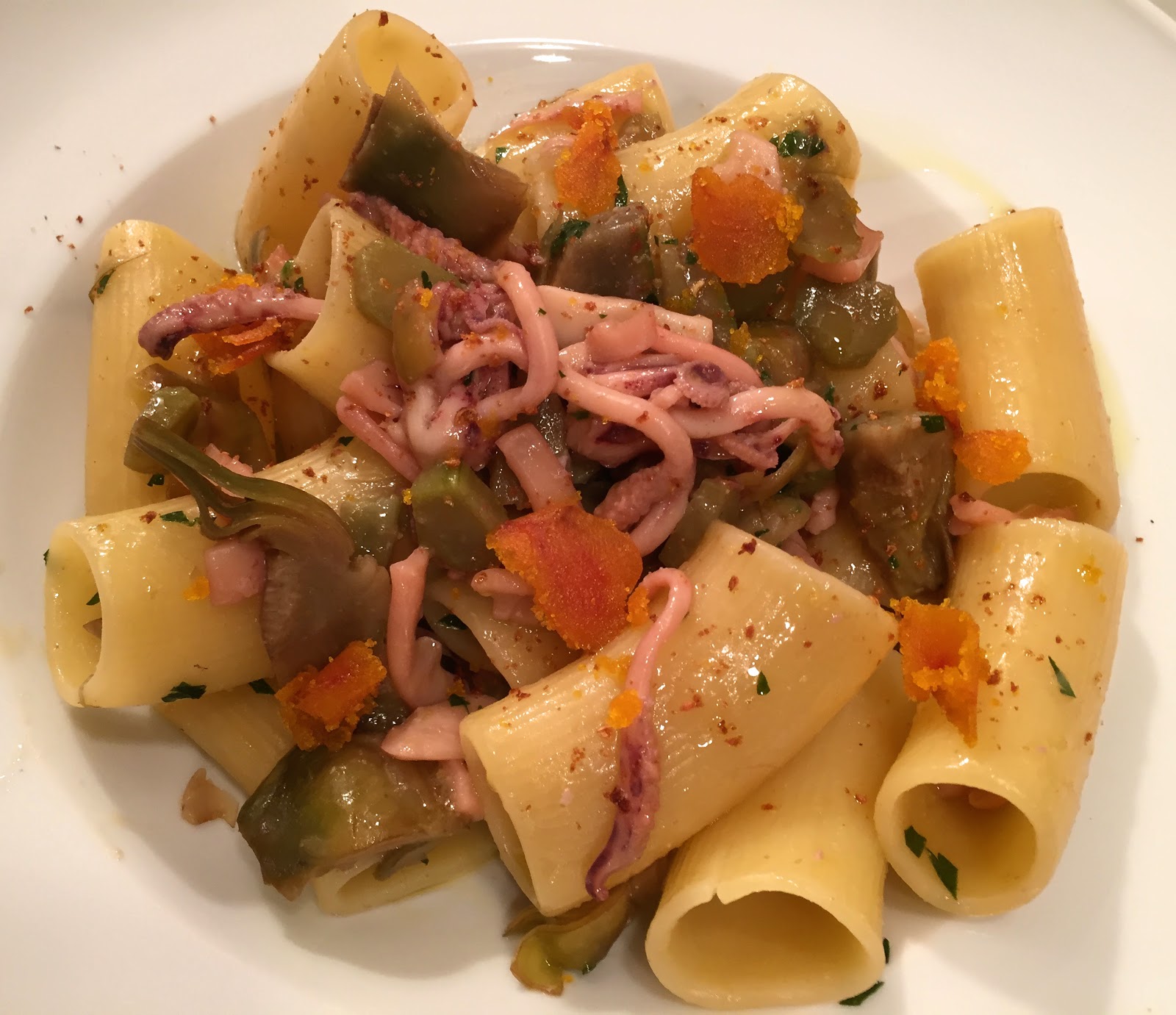 Manuela ai fornelli: Paccheri con calamari, carciofi e bottarga