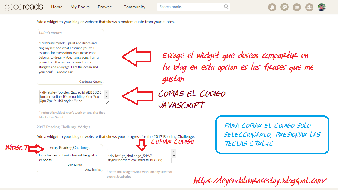 Agregar widgets de GOODREADS en tu blog (paso a paso)