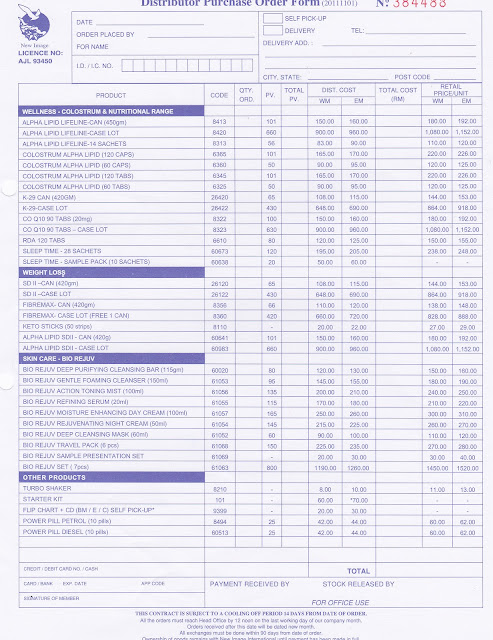 ALPHA LIPID SLIM DIET 2 : BORANG TEMPAHAN PRODUK (ORDER FORM)