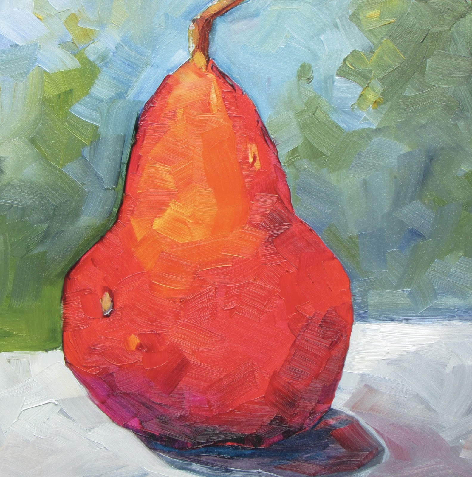 Bente Hansen Fine Art: Red Pear Oil Painting