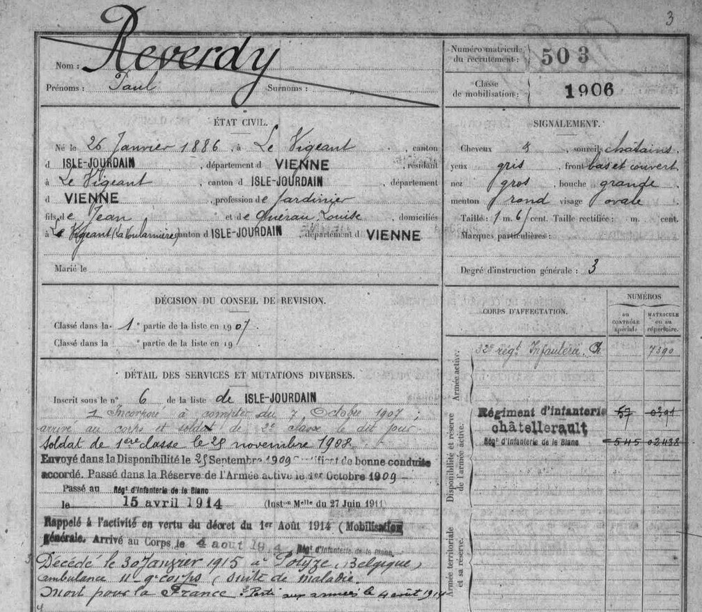 Mémoire des poilus de la Vienne: REVERDY Paul