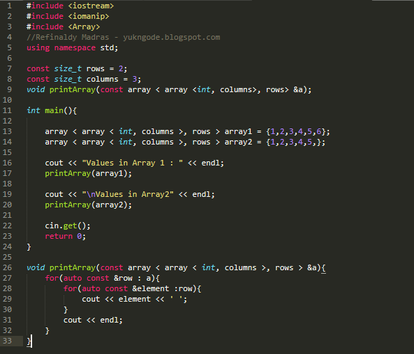 Latihan Array Menggunakan Standart Library Array pada C++