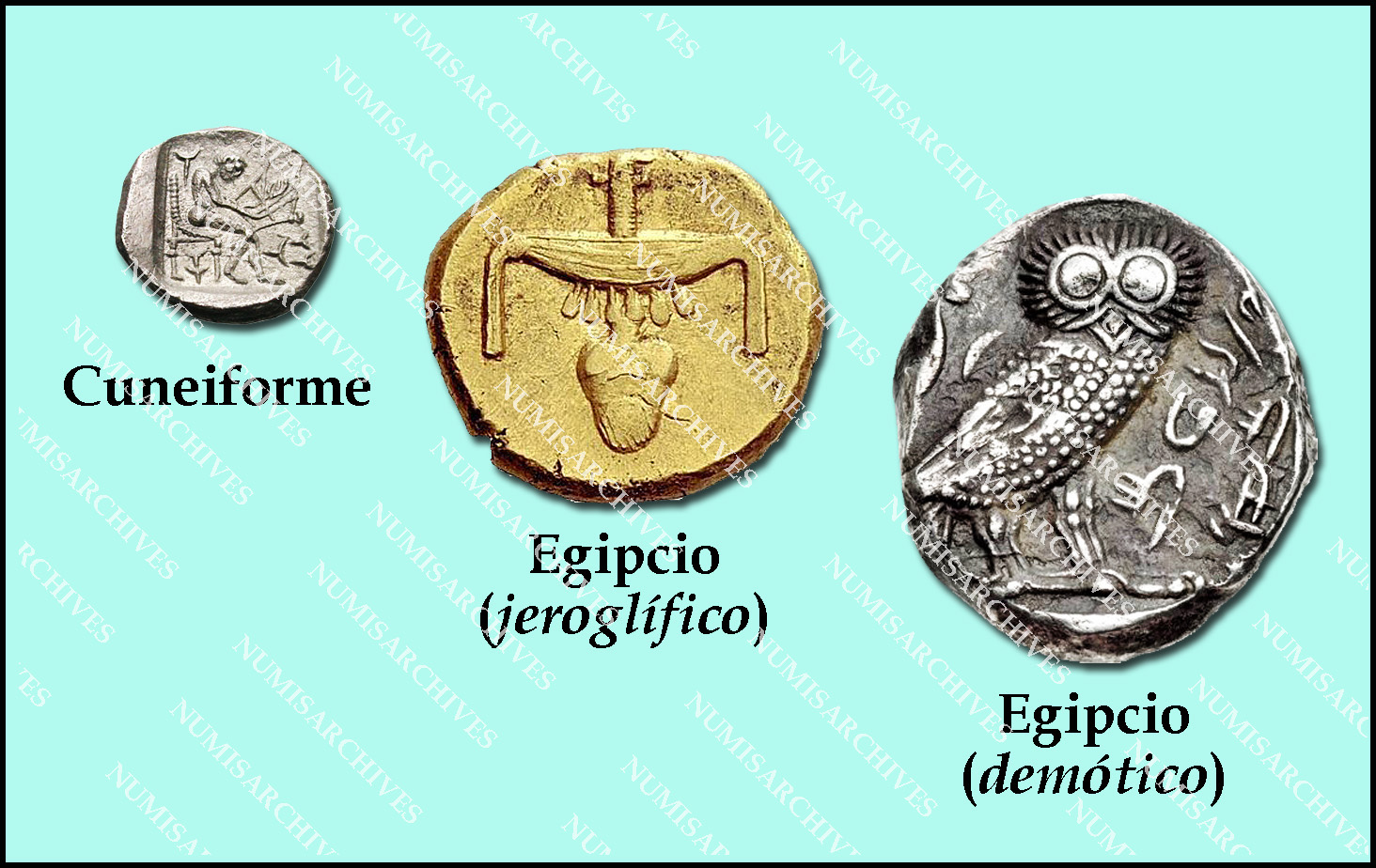 numisarchives: Las escrituras cuneiforme y egipcia en las monedas.