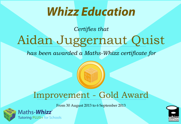 Aidan: Maths whizz Certificate