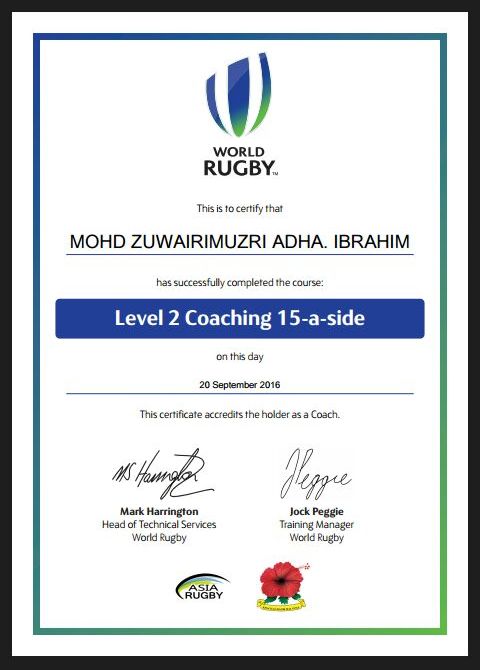 SK CHICHA MENYABONG: WORLD RUGBY LEVEL 2 COACH COURSE : TAHNIAH CIKGU ADHA