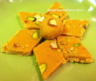 The Sizzling Pan: "Sweet Treats"- Besan and Wheat flour Burfi