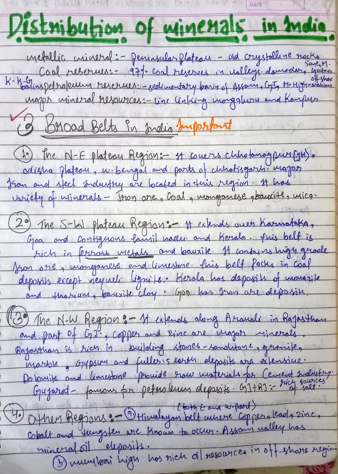Handwritten notes of Mineral and Energy Resources- [geography] Class ...