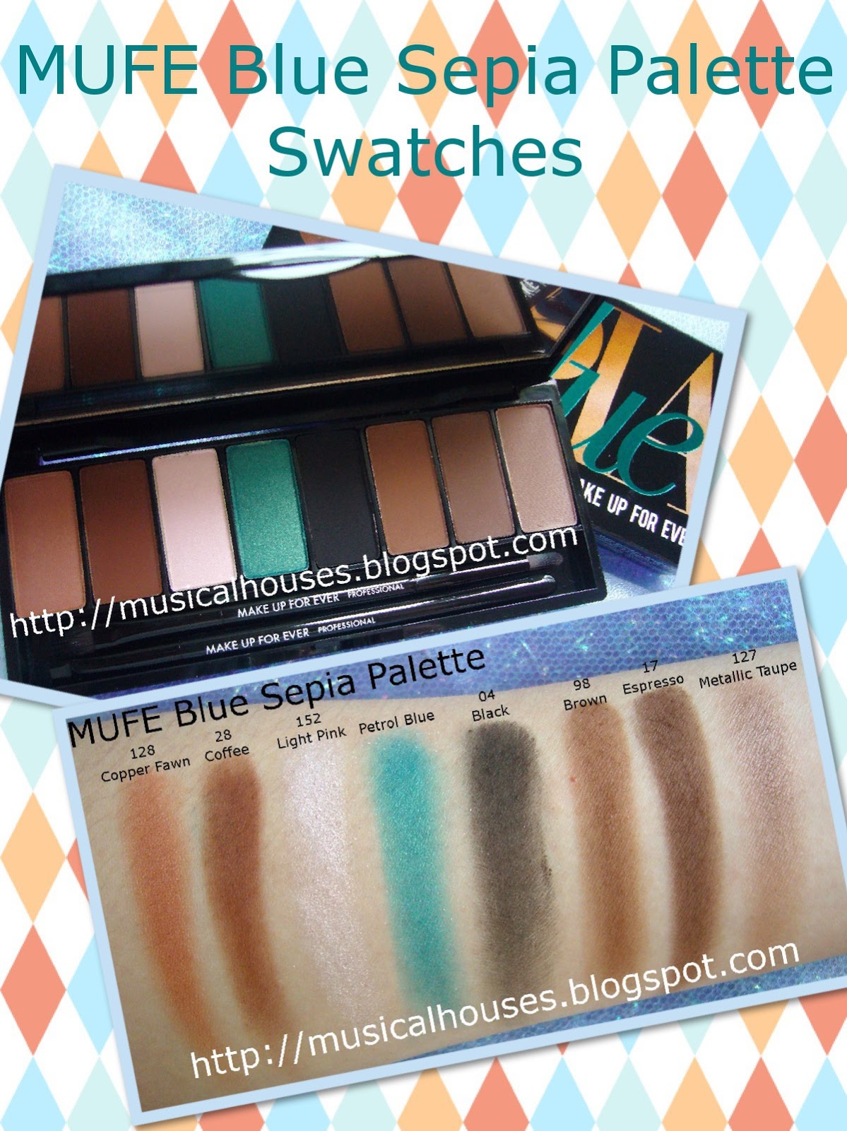 MUFE Blue Sepia Palette Swatches and Review: Brights and Neutrals - of ...