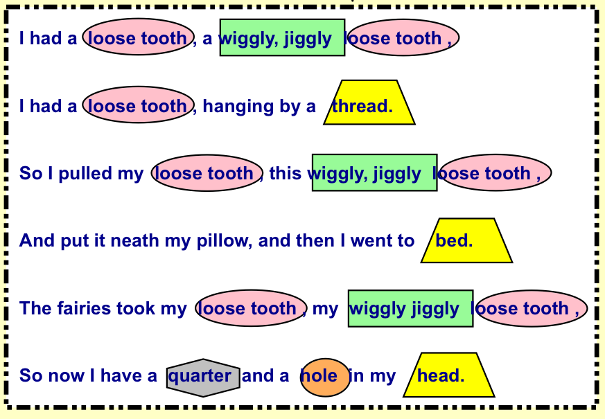 Dothan Brook School Music!: Loose tooth sound poem by K/1