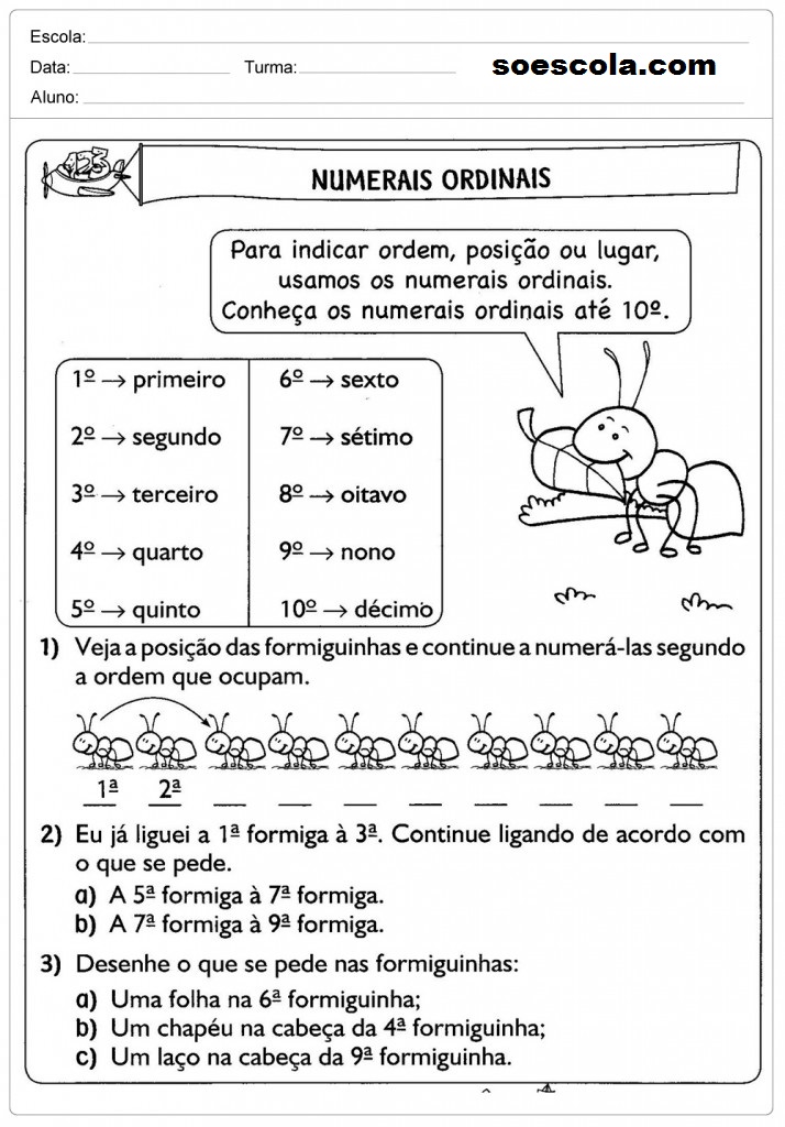 Números Ordinais - Explicação e Atividades Para Imprimir
