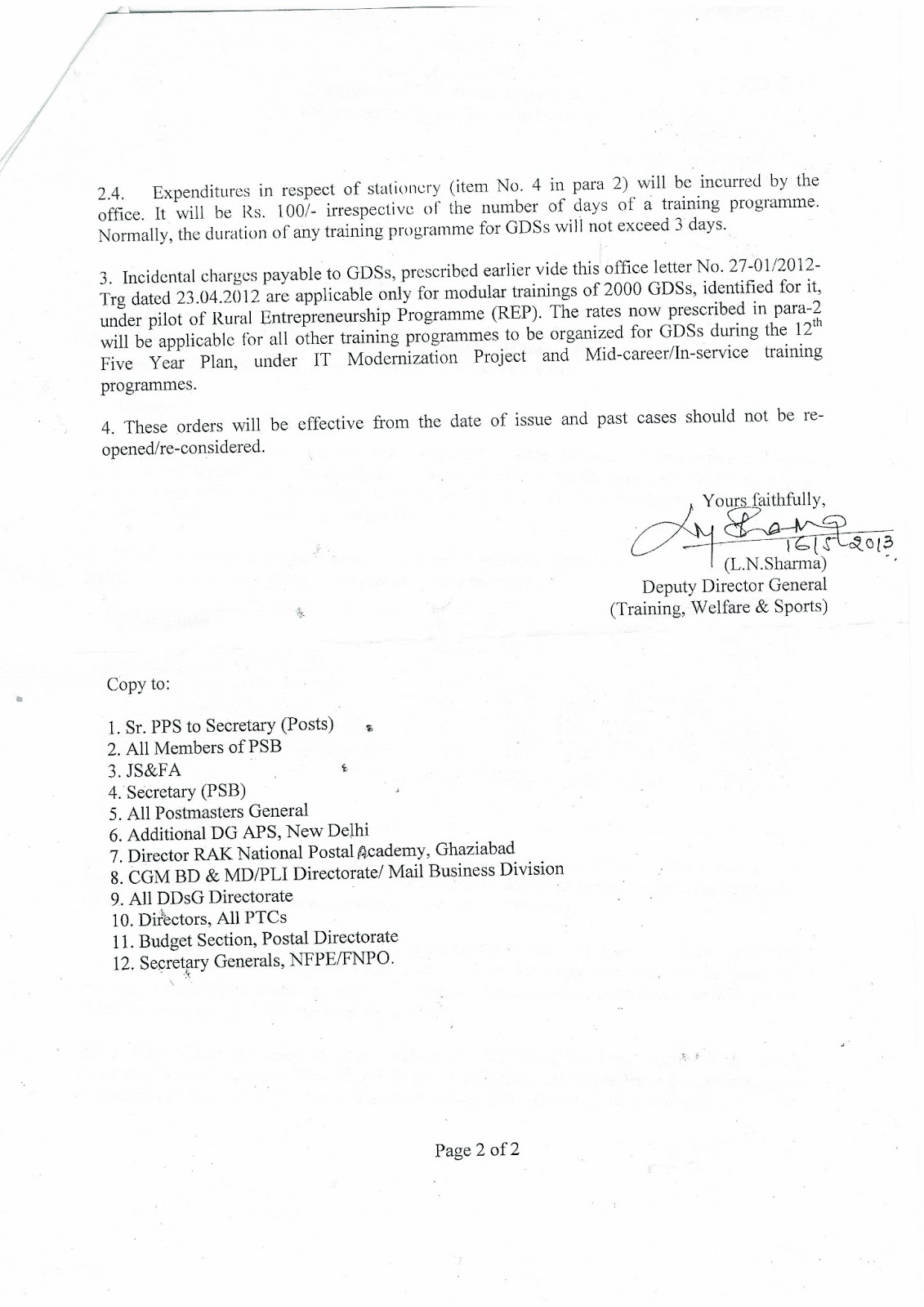 ALL INDIA POSTAL EMPLOYEES UNION - GDS (NFPE): Incidental Charges to ...