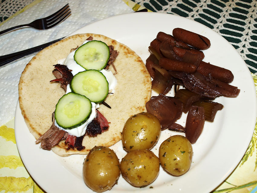 Pellet Smoker Cooking: Smoked & Braised Leg of Goat Gyros