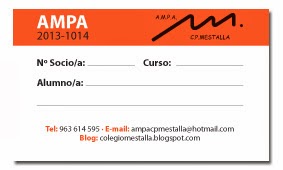 Ampa CEIP Mestalla: CARNET DE SOCIO DE LA AMPA
