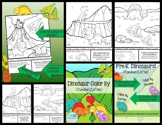 Pre-K Dinosaur Color By Number/Letter - SSSTeaching