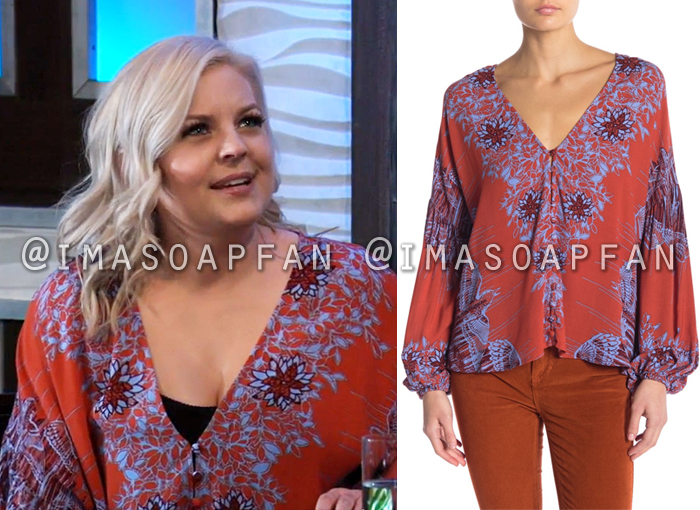 Maxie Jones's Red and Blue Floral and Bird Print Top - General Hospital ...