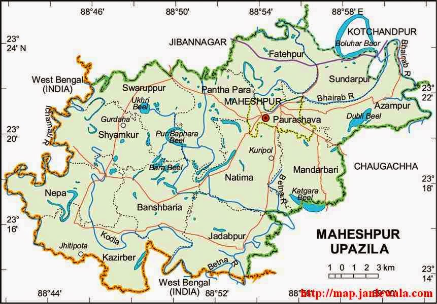 Maheshpur Upazila Map, Jhenaidah District, Bangladesh