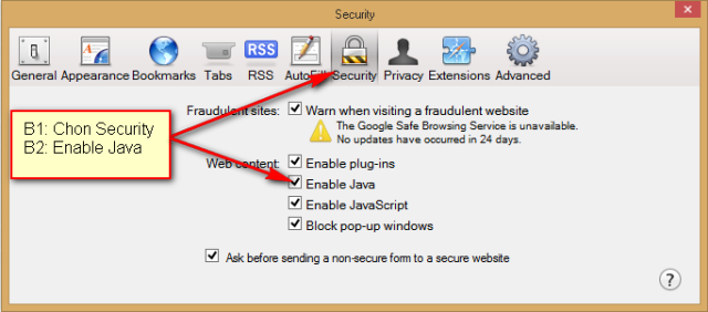 Hướng dẫn mở Java trên các trình duyệt Firefox, Chrome, IE, Safari ...