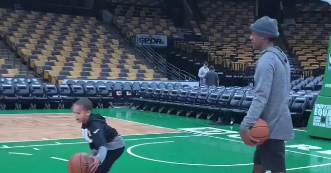Video: Former Celtic Rajon Rondo practices with his son on TD Garden floor