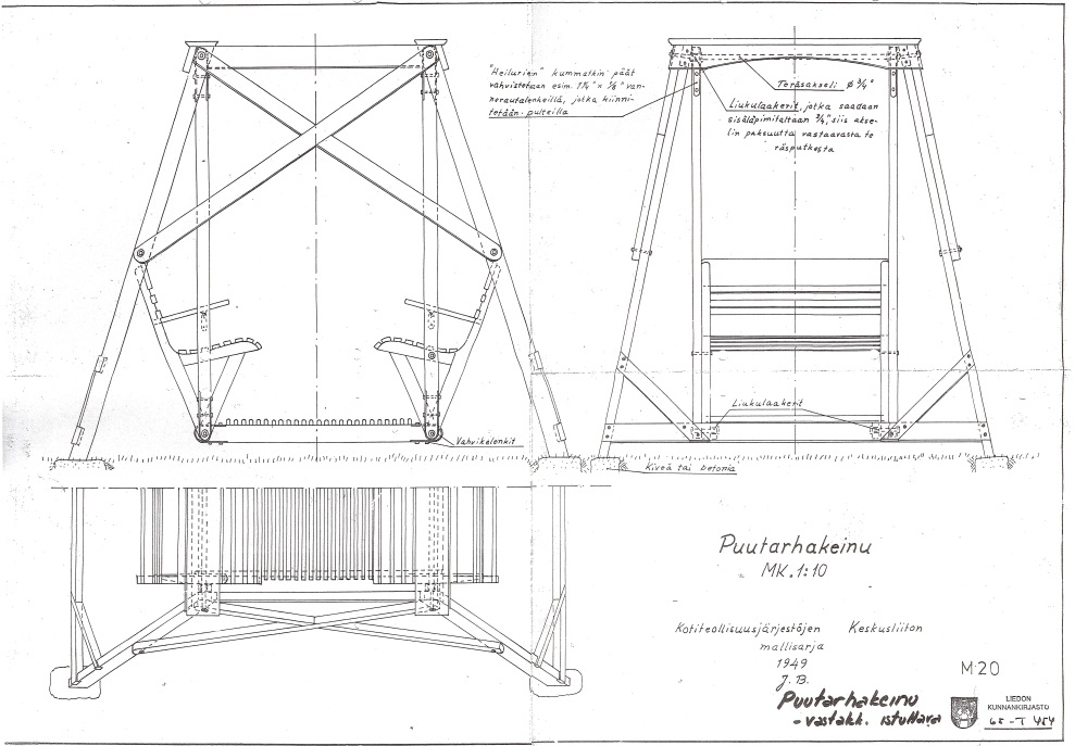 Vastakkain istuttavan puutarhakeinun piirustukset