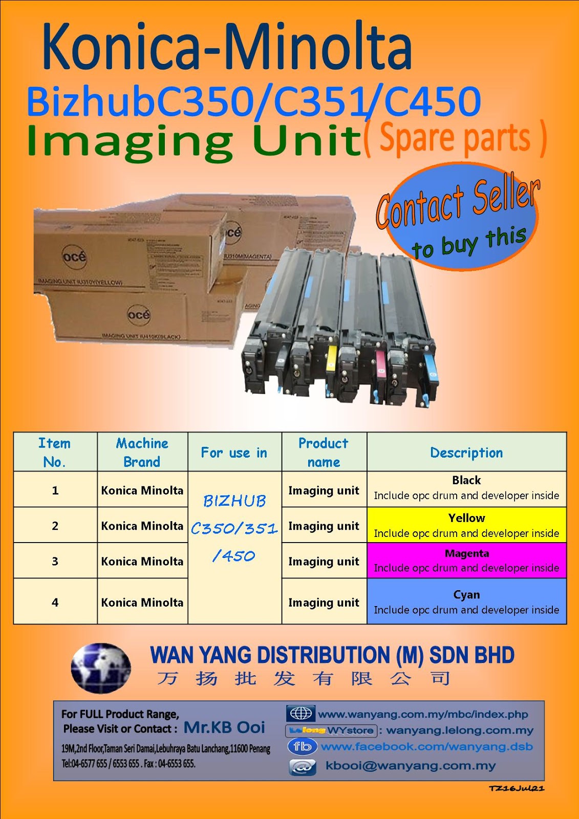 Konica-Minolta Bizhub-C350/351/450 Imaging Unit( Spare parts )