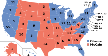 BARACK OBAMA IN THE WHITEHOUSE: Obama-McCain Electoral Vote Map in 2008