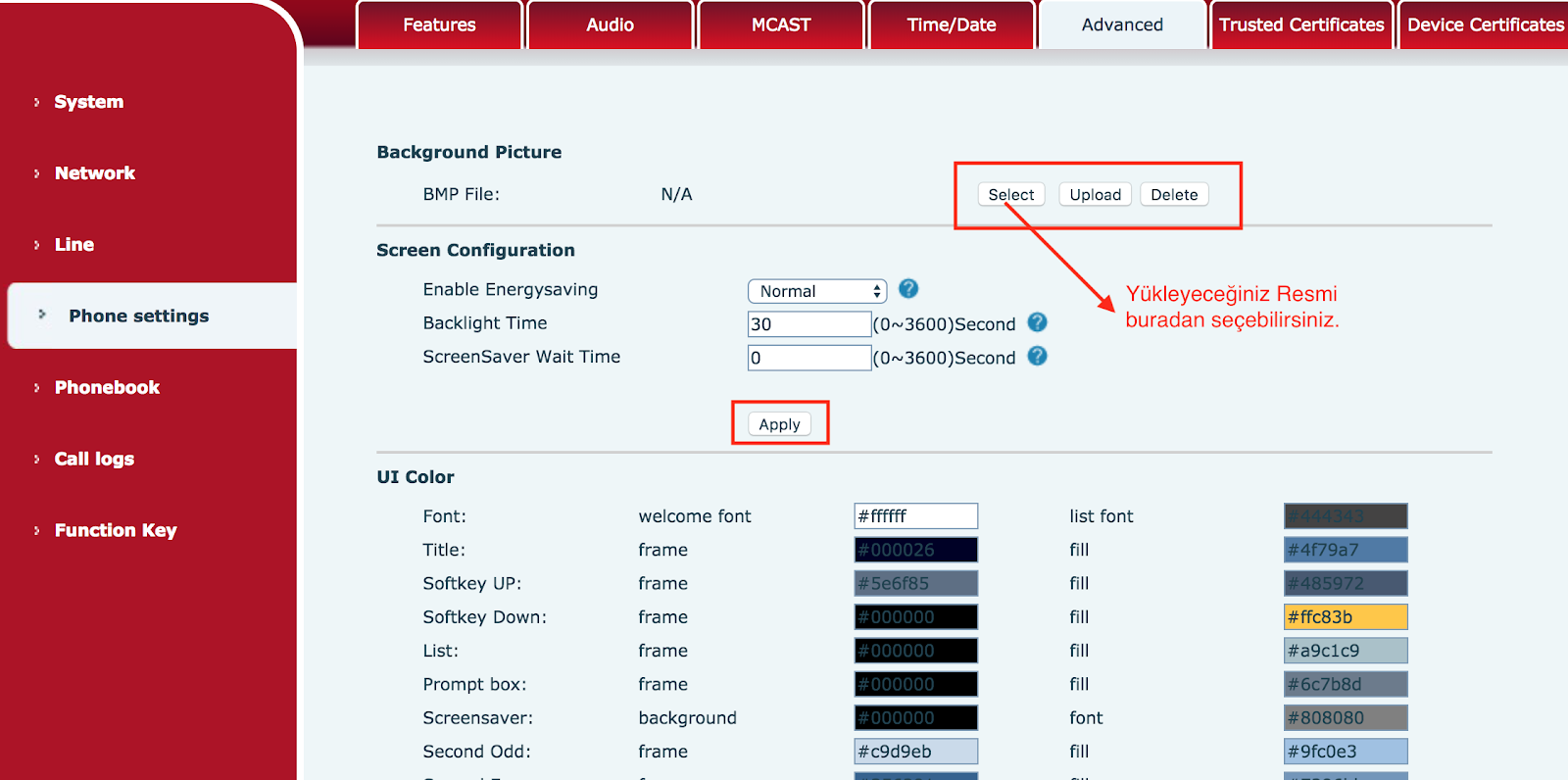 Fanvil X Serisi İp Telefonlarda Arka Plan Logo Değiştirme