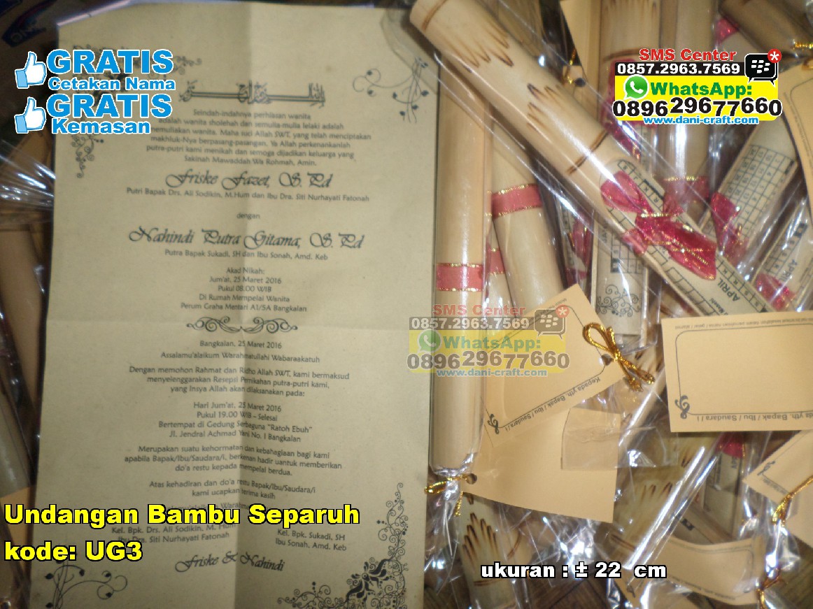 Undangan Bambu Separo, Undangan Gulung Bambu Separuh | Souvenir Pernikahan