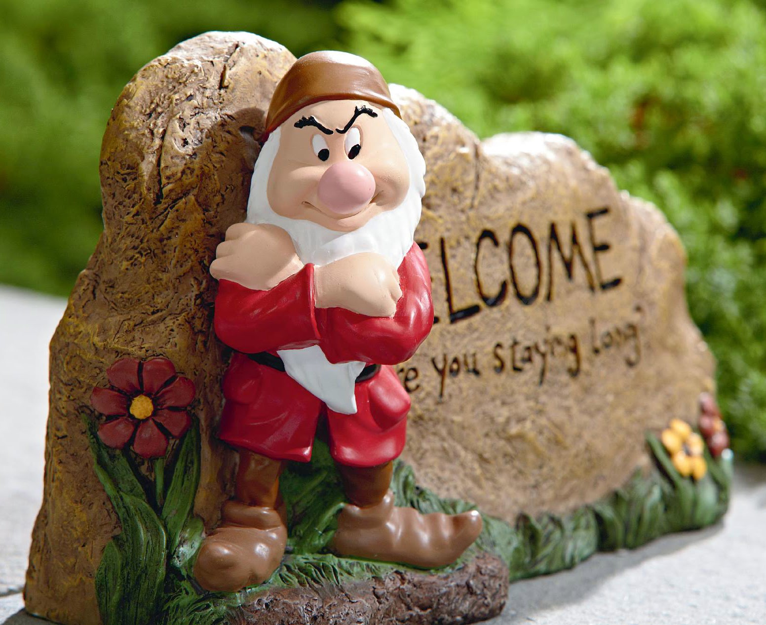 Grumpy Disney Garden Statue Welcome Go Away Sign at Jerome Weeks blog