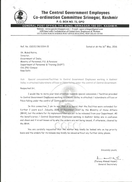 Central Government Employees Coordination Committee Kashmir Valley ...