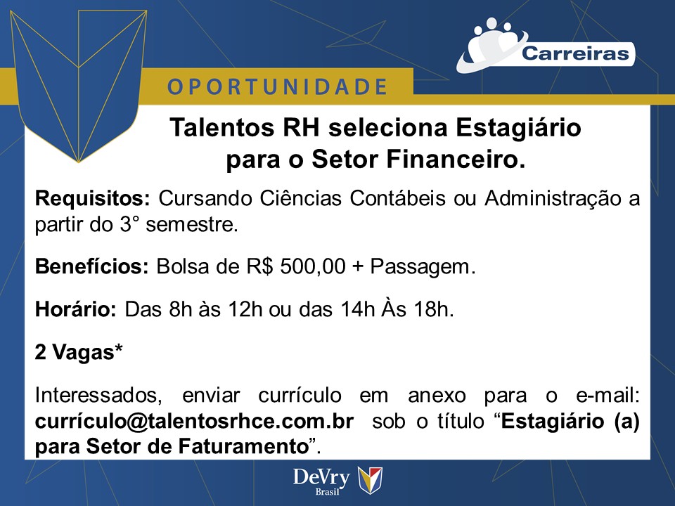 Fanor Carreiras: ESTAGIÁRIO - SETOR FINANCEIRO