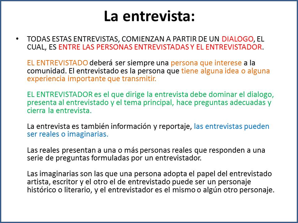 Cosas de niños para la escuela: LA ENTREVISTA Y SUS PARTES.- TRABAJO ...
