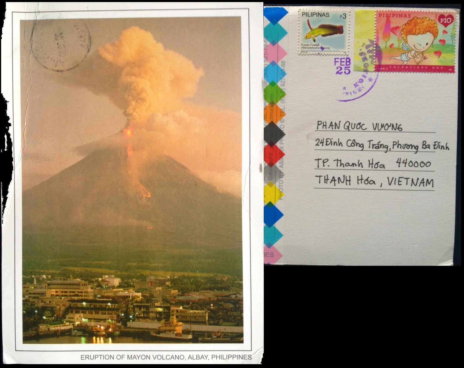 My postcrossing world: PC#72 Philippines, Mayon Volcano card,
