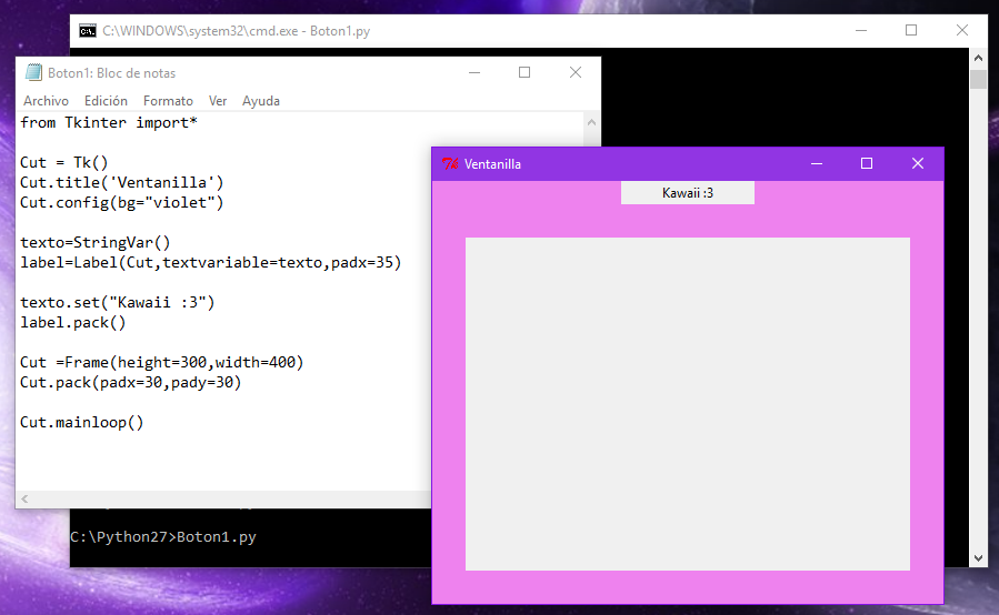 Ejemplos de Python con la librería Tkinter usando Bloc de Notas