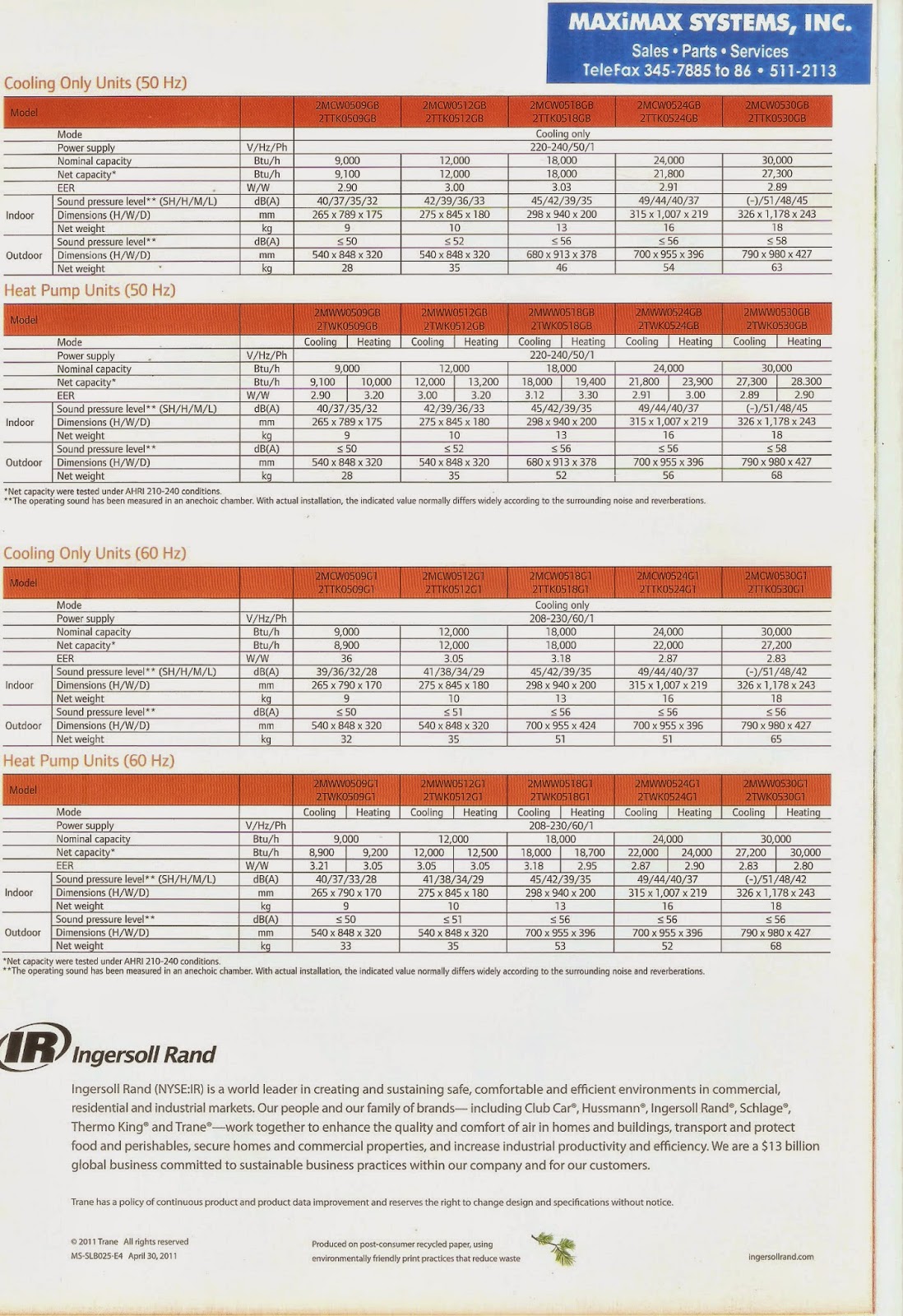 MaximaxSystems.com: TRANE SPLIT WALL AIR CONS - BASIC