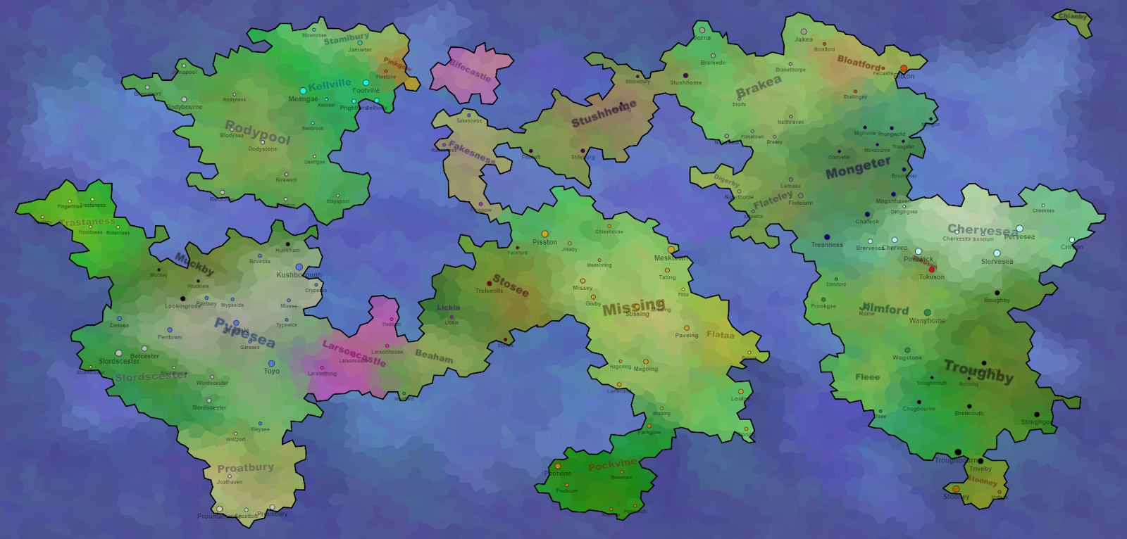 Continents, States, Towns, Tiles