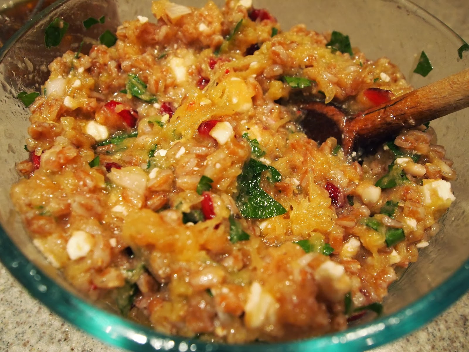 Back on the roll: Farro, Spaghetti Squash and Pomegranate Vinaigrette