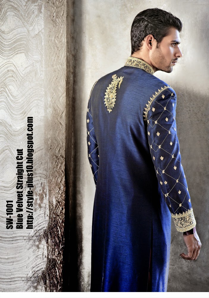 Amir Adnan :Blue Straight Cut Sherwani Collection 2015