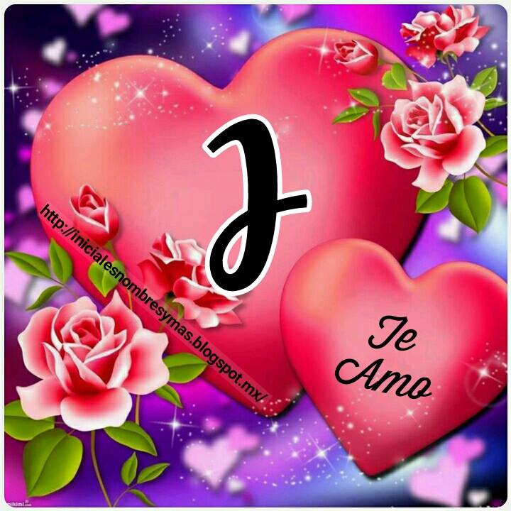 Iniciales Nombres y Más: Corazón con rosas e iniciales de la J a la R