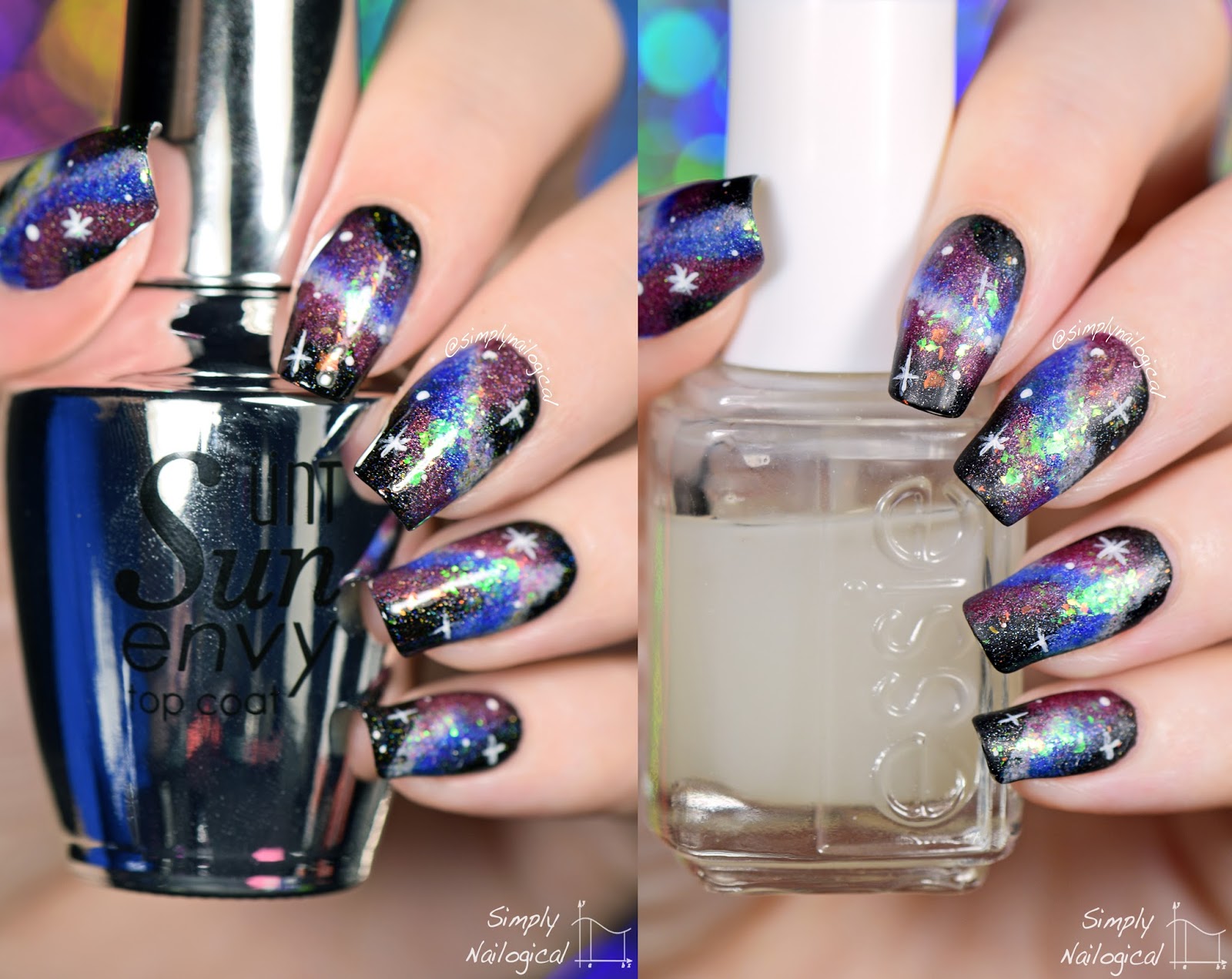 Simply Nailogical: Galaxy nail art with holo and flakies