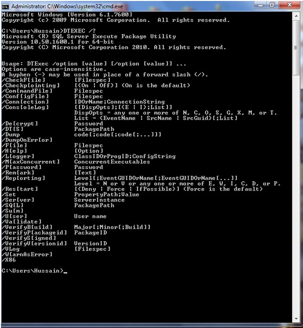 MSBI Question And Answer By Hussain: Command line utility in SSIS