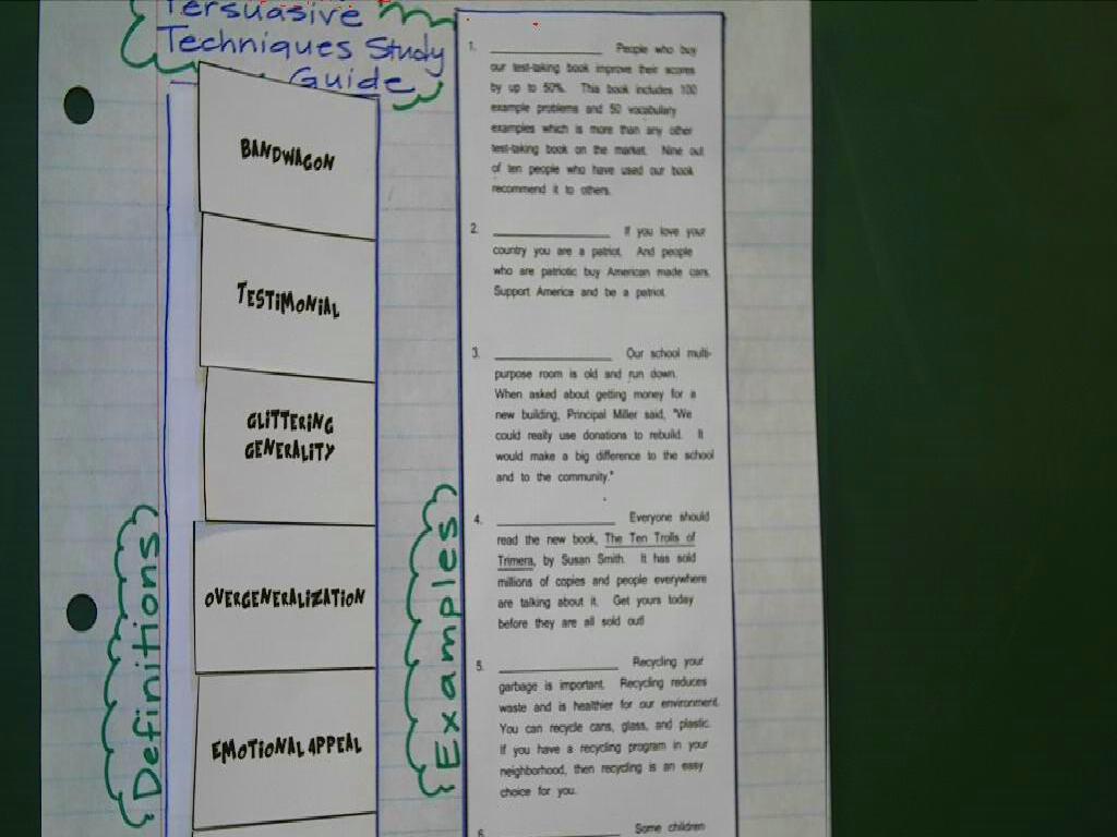 Little Piece of Tape: Reading Notebooks - Persuasive Techniques