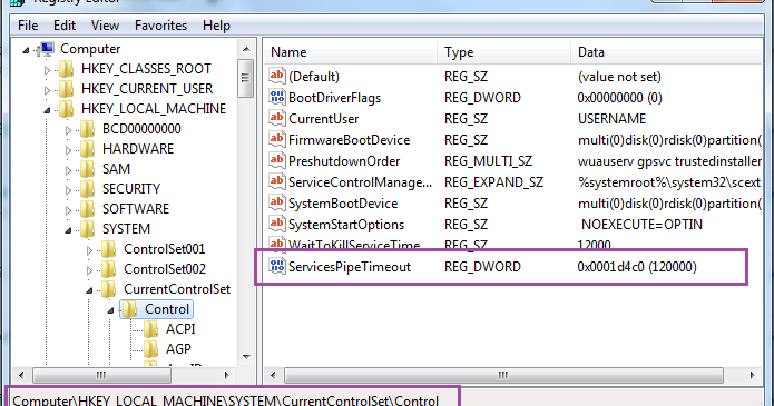 How to increase Windows service startup timeout period