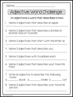Classroom Freebies Too: Adjective Word Challenge