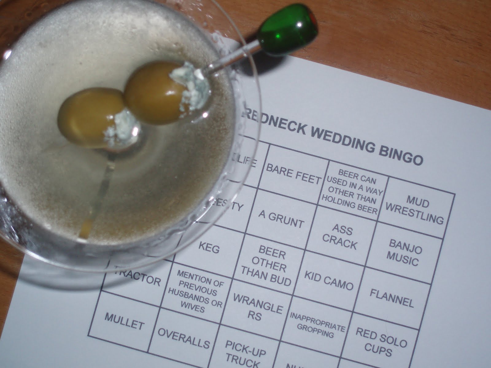 When Life Hands You Lemons... Make a Martini: Redneck Wedding Bingo