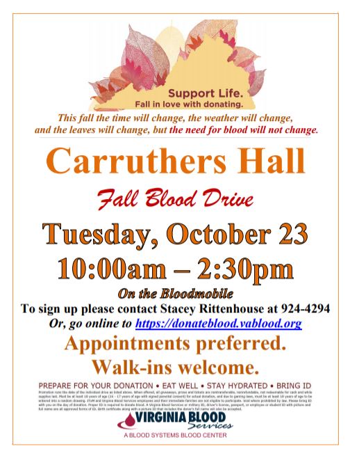 UVA Finance: Fall Blood Drive at Carruthers Hall