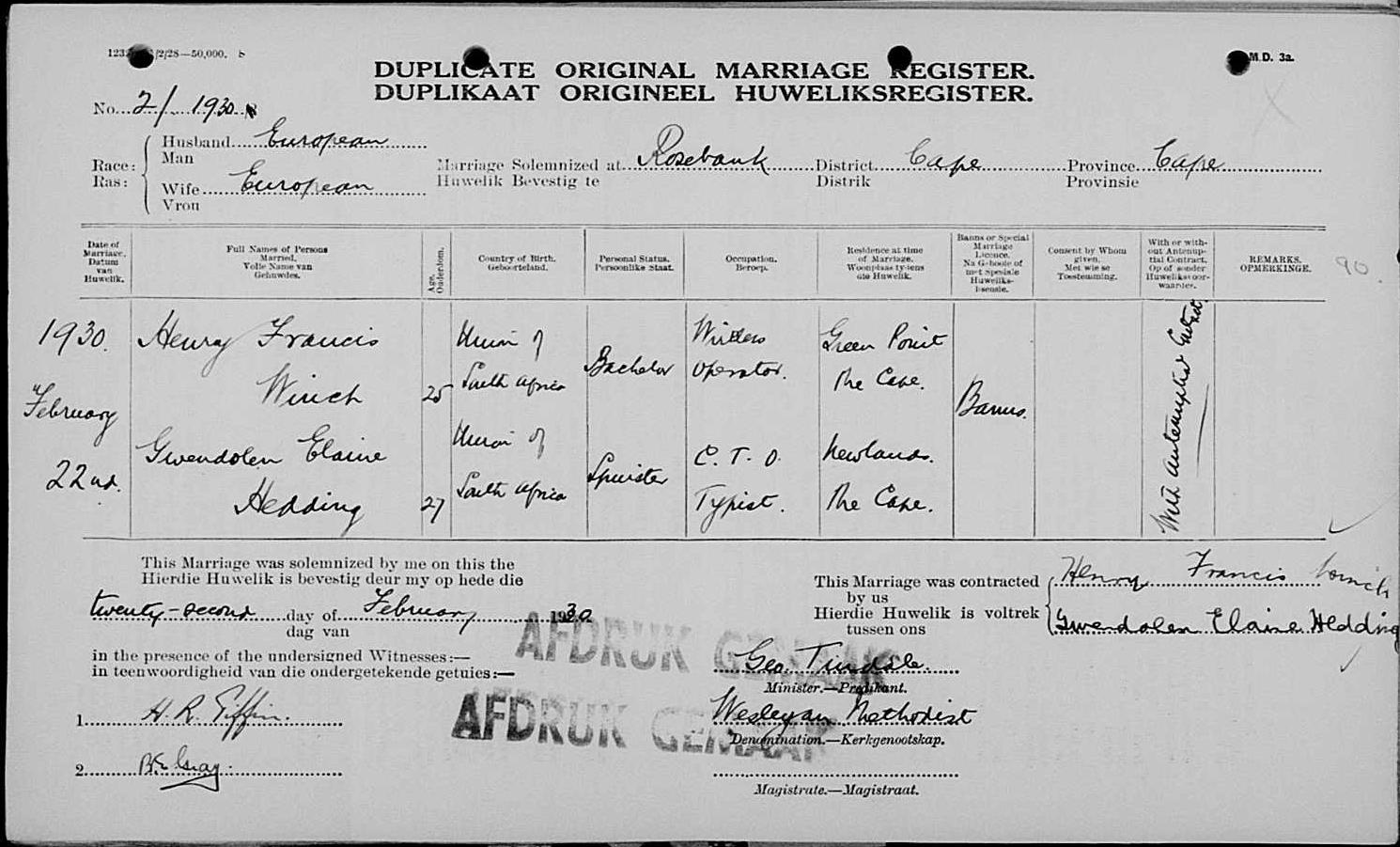 Hedding Family Tree - Africa/Australia