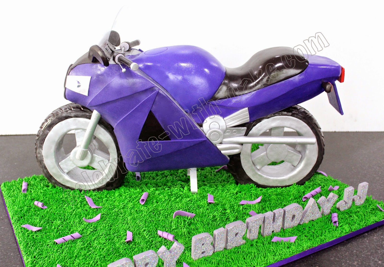 3D sculpted Upright Motorbike Cake