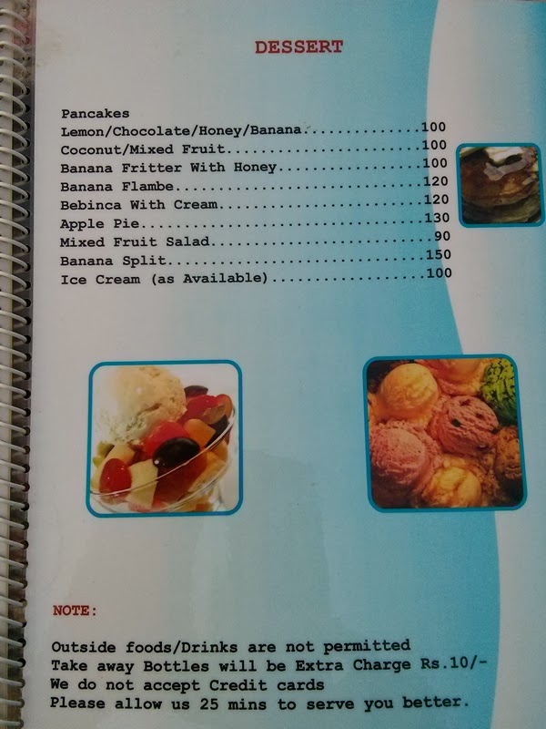 Travel and food tales: Goa - Food, Menus - Baga (Part 1)