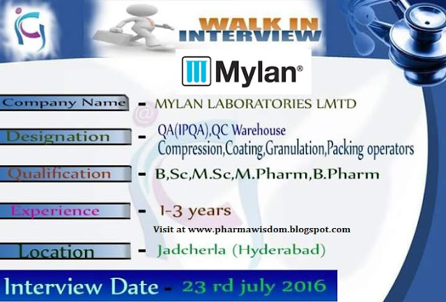 MYLAN Laboratories Ltd - Walk-In Interview on 23rd July 2016 ...